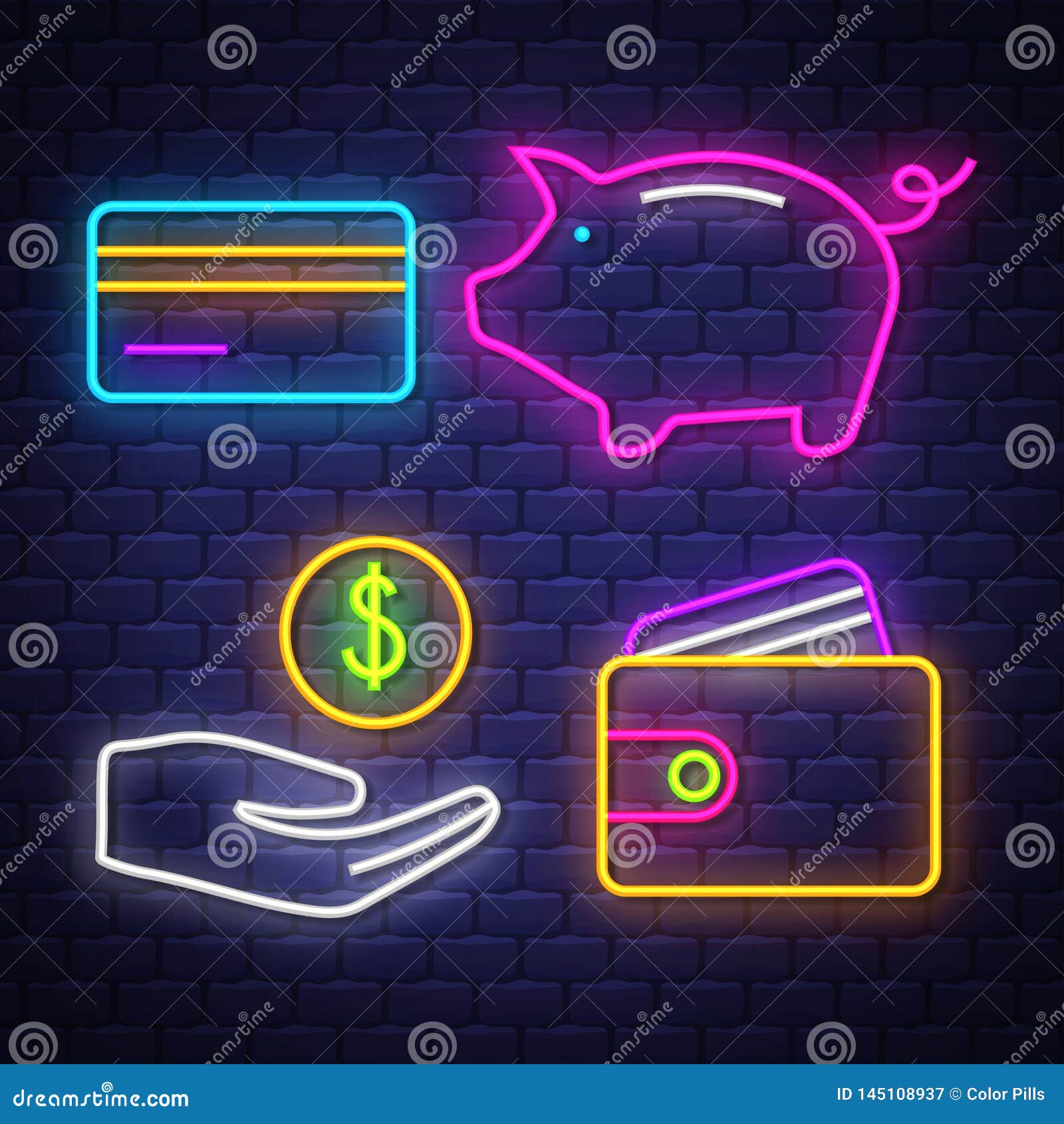 Money and Banking Neon Signs Collection Stock Vector - Illustration of ...