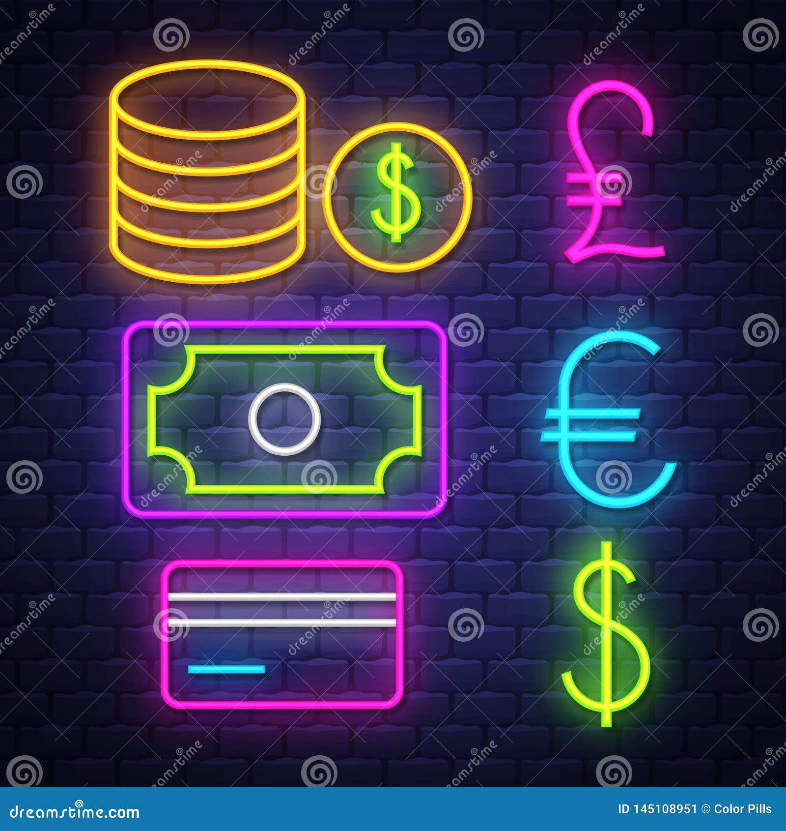 Money and Banking Neon Signs Collection Stock Illustration ...