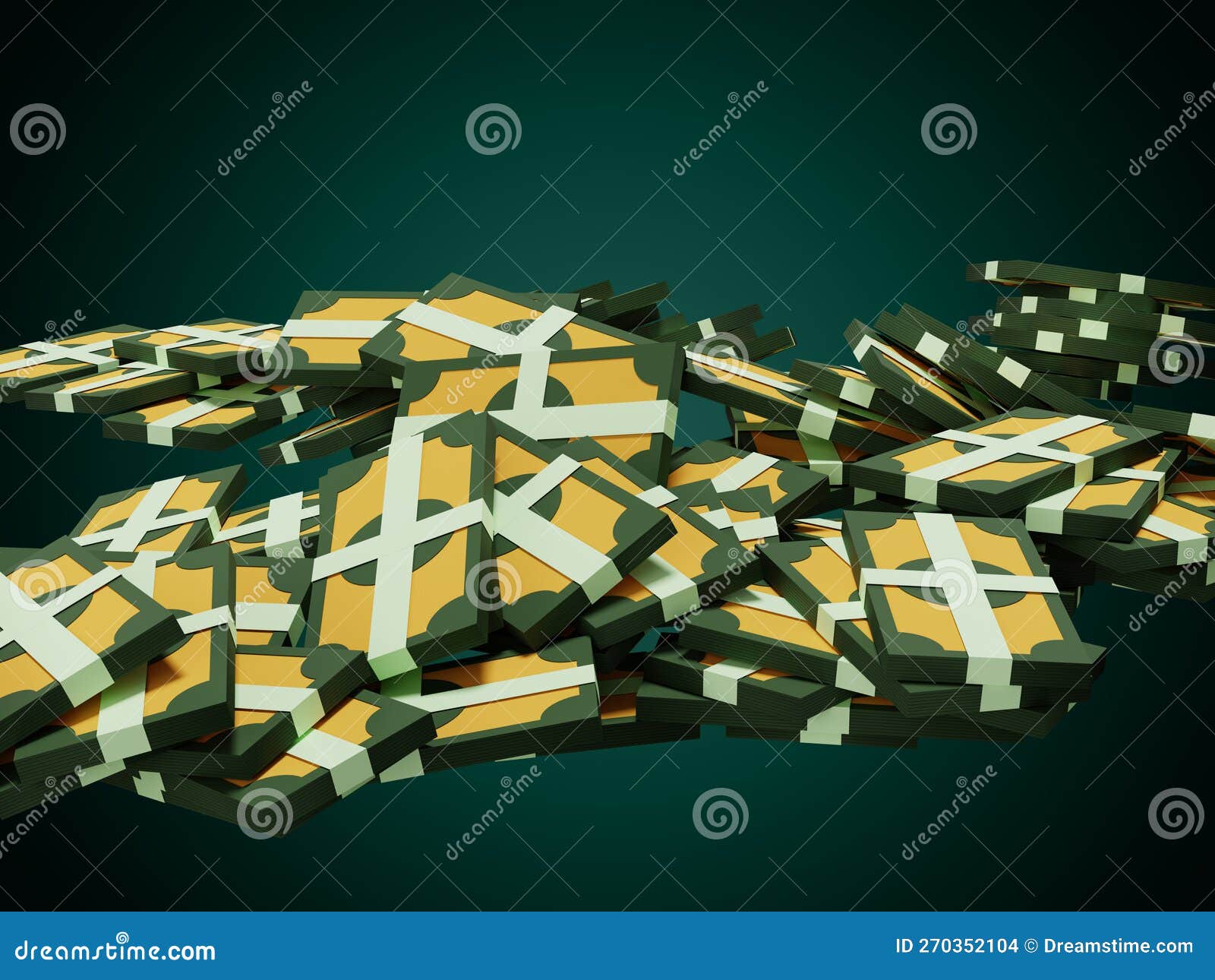 Money Banknote Bundles and Bones Piled and Stacked 3D Render ...