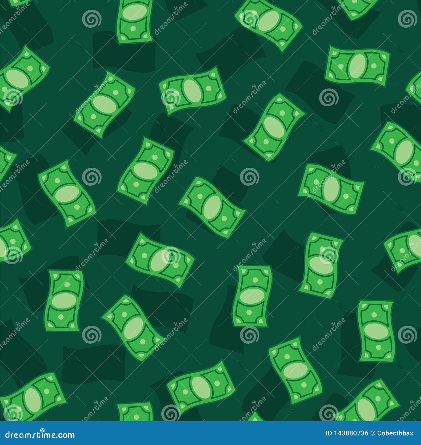 Money Banknotes on Green Background. Seamless Pattern Green Money Bills ...
