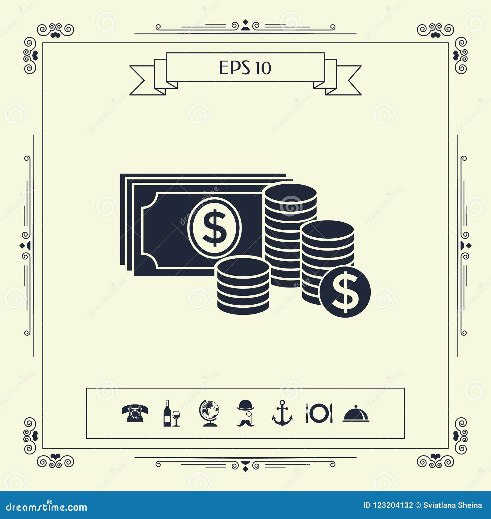 Money Banknotes Stack and Stack of Coins Icon with Dollar Symbol Stock ...