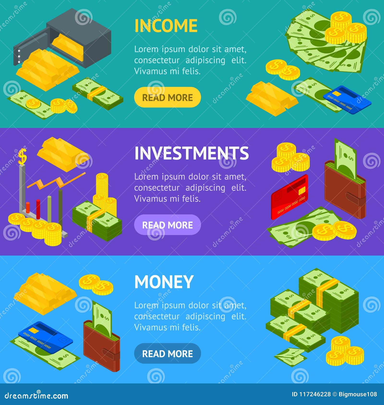 Money Banner Horizontal Set Isometric View. Vector Stock Vector ...