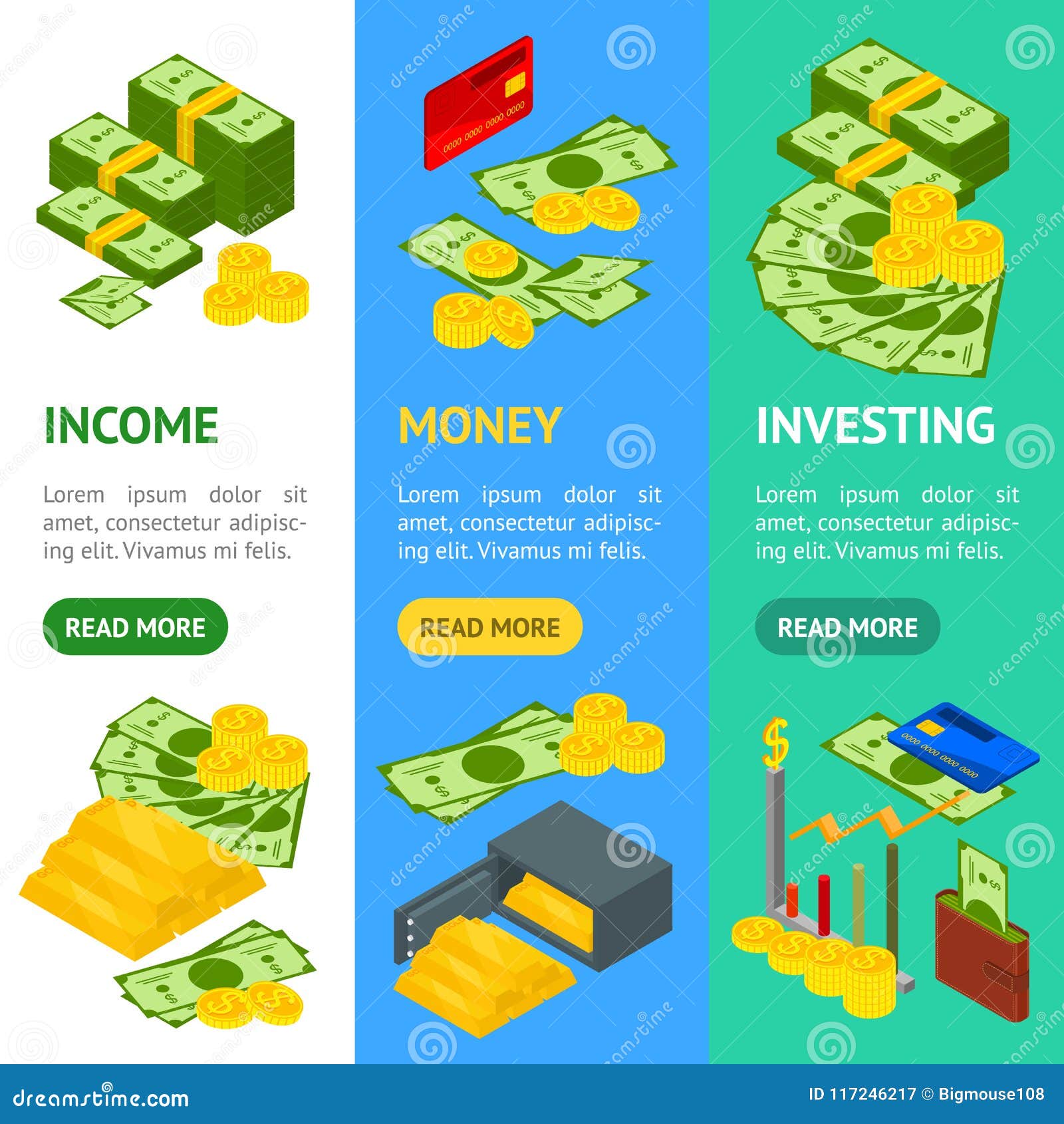 Money Banner Vecrtical Set Isometric View. Vector Stock Vector ...