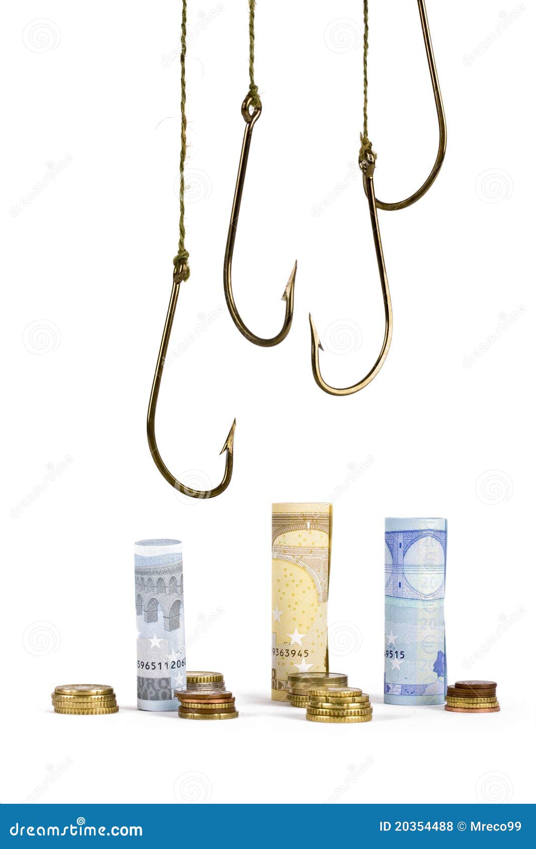 Money Being Hooked on White Background Stock Photo - Image of credit ...