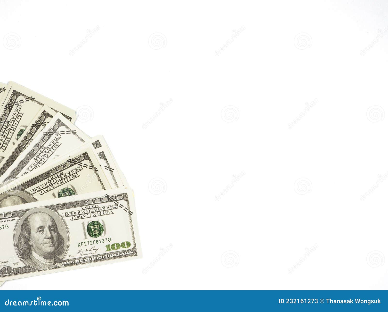 Money Dollar Top View on White Isolated Copy Space Stock Image - Image ...
