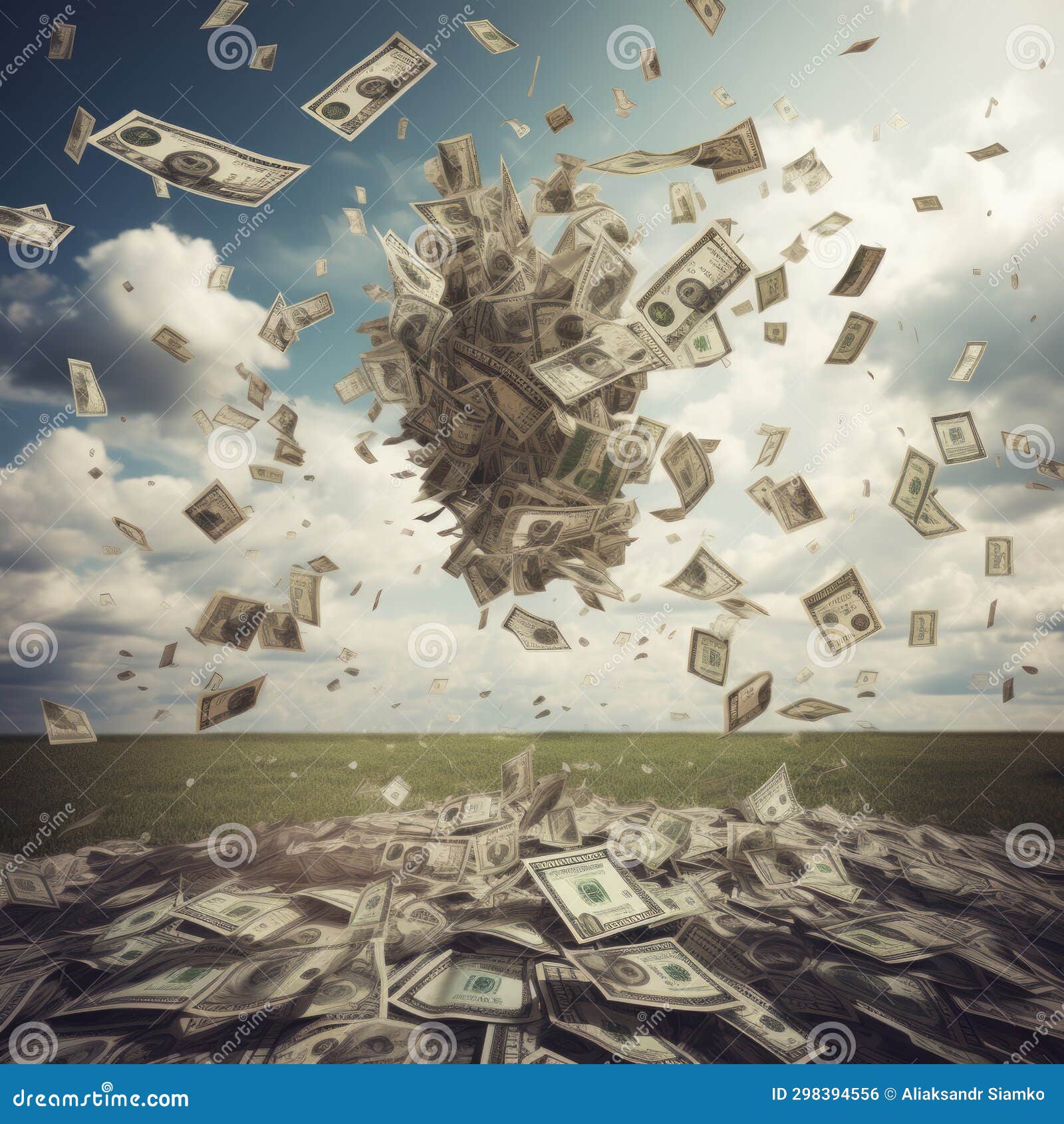 Money Bills Falling from a Pile of Money Stock Illustration ...