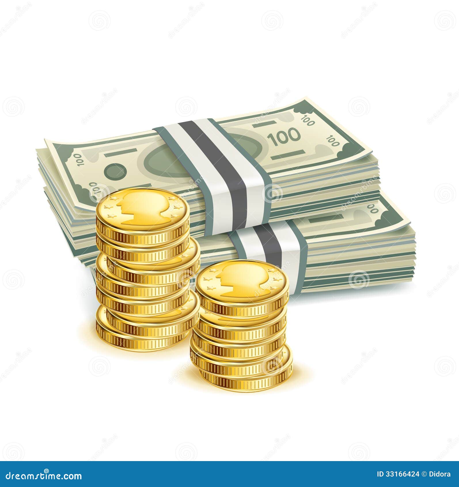 Money Bills and Stack of Coins Stock Vector - Illustration of currency ...