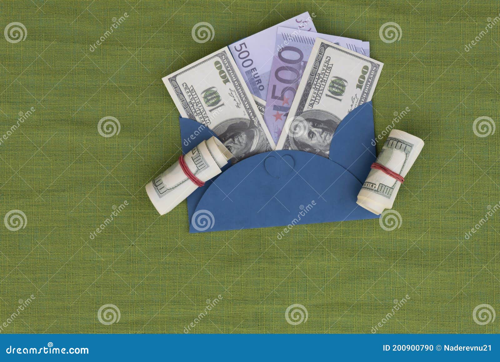 Money in a blue envelope. stock photo. Image of banknote - 200900790