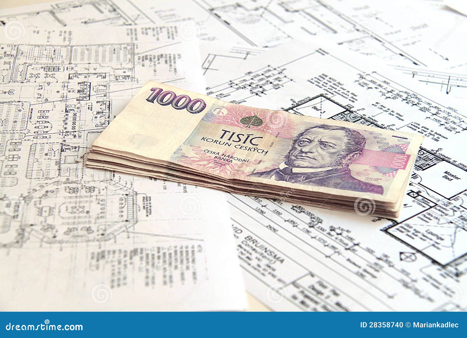 Money on blueprints stock photo. Image of designer, mechanical - 28358740