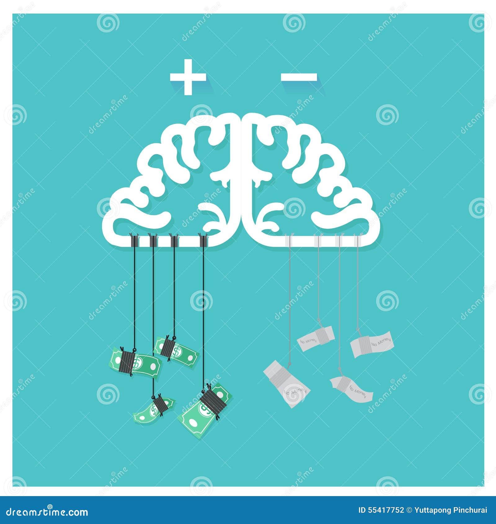 Money Brain Business Dollar Positive Thinking, Clear Thin Stock Vector ...
