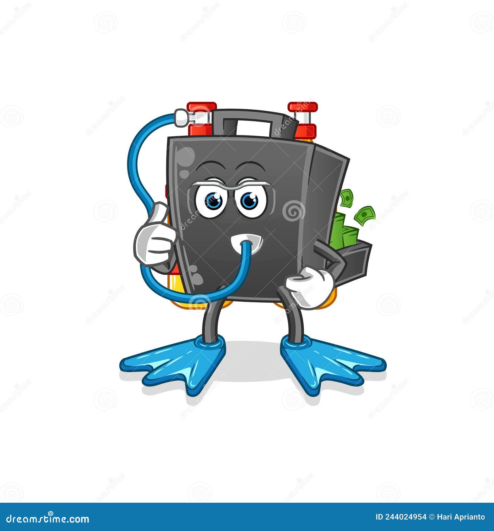 Money Briefcase Diver Cartoon. Cartoon Mascot Vector Stock Vector ...