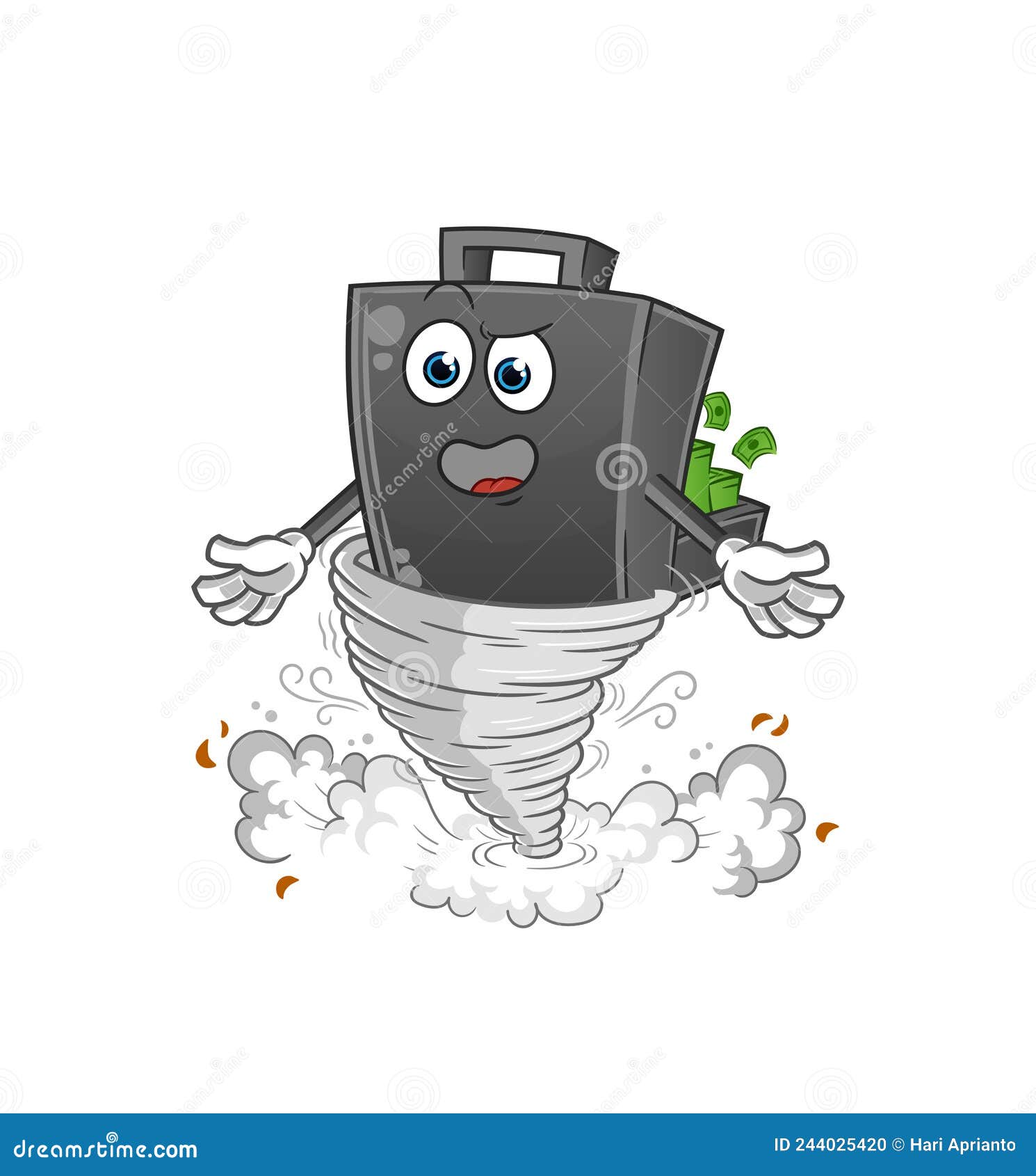 Money Briefcase in the Tornado Cartoon Character Vector Stock Vector ...