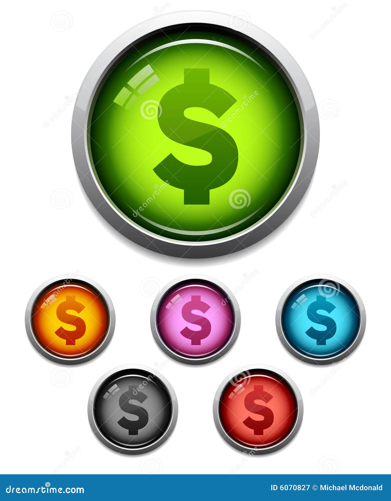 Money button icon stock vector. Illustration of blue, glass - 6070827