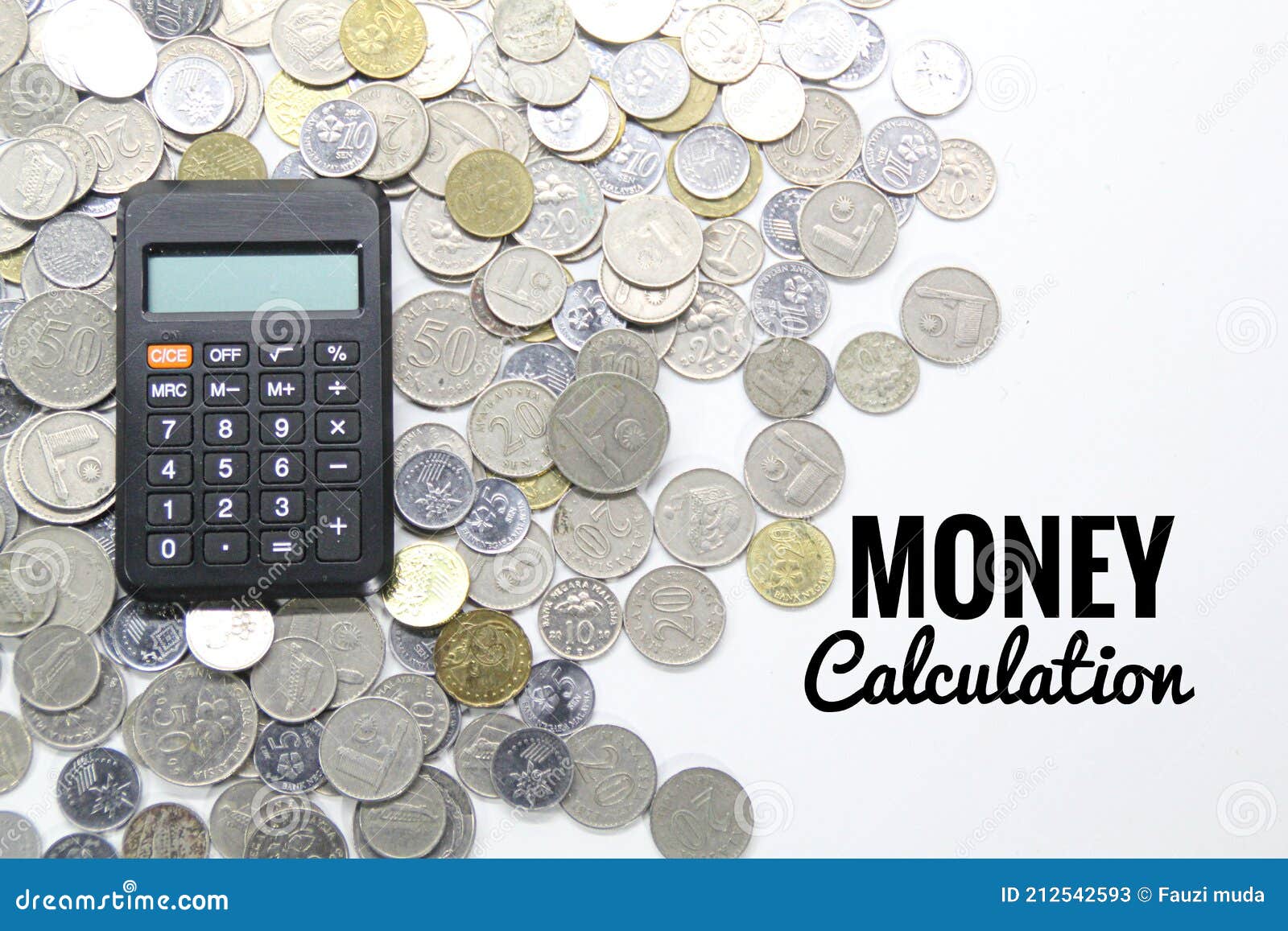 Money Calculation Concept with a Calculator Surrounded by Coins. Stock ...
