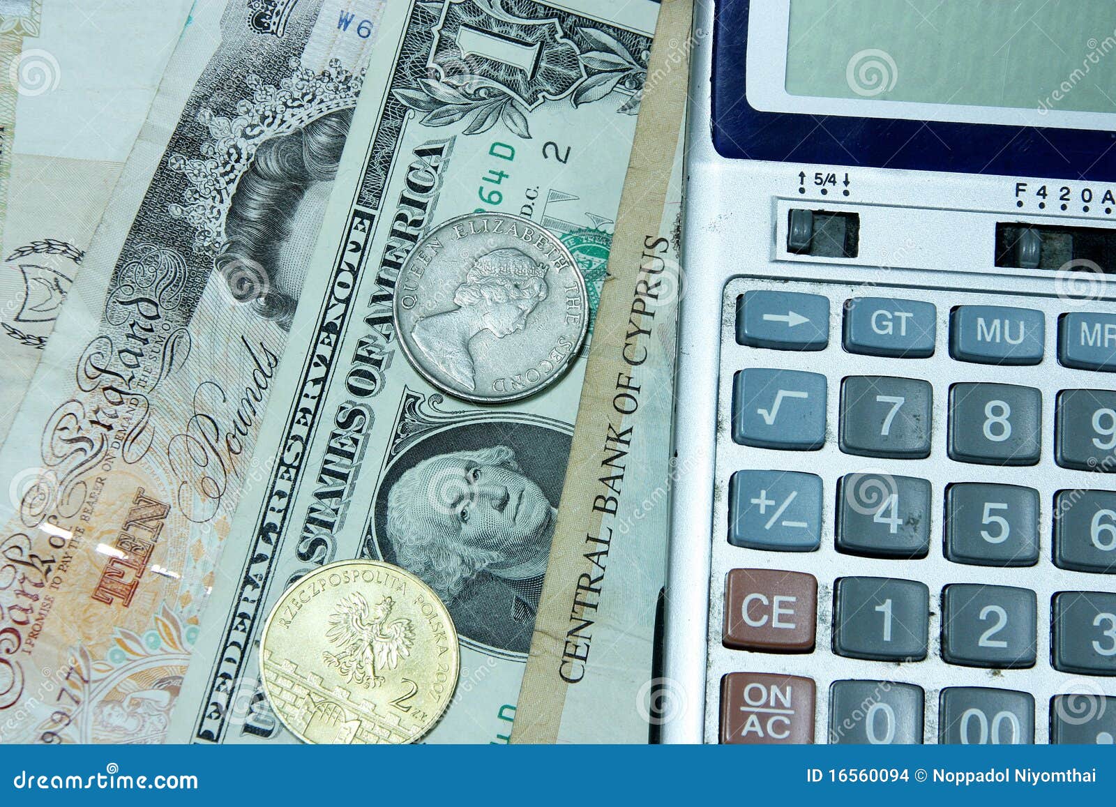 Money and calculator stock photo. Image of blue, brown - 16560094