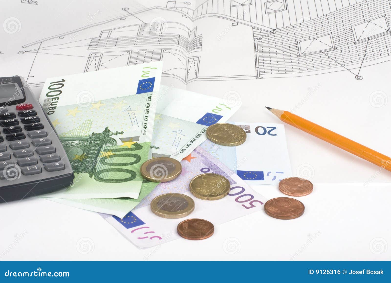 Money and Calculator on a Blueprint Stock Photo - Image of growth ...