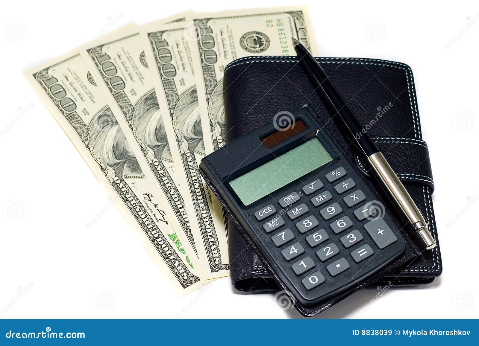 Money, calculator and pen stock image. Image of success - 8838039