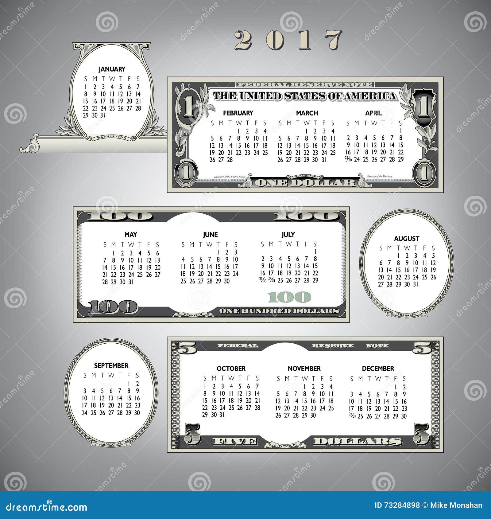 2017 money calendar stock vector. Illustration of five - 73284898