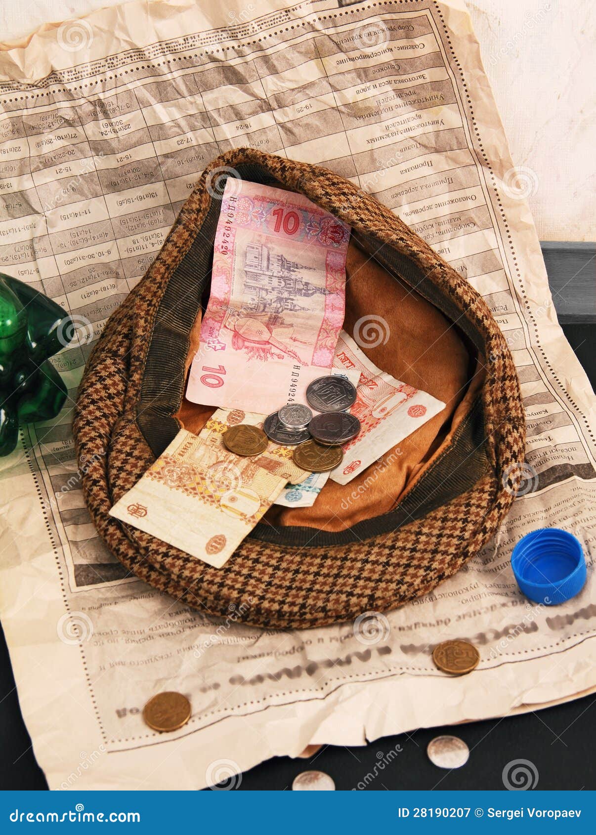 Money in cap beggar stock image. Image of beggars, charity - 28190207