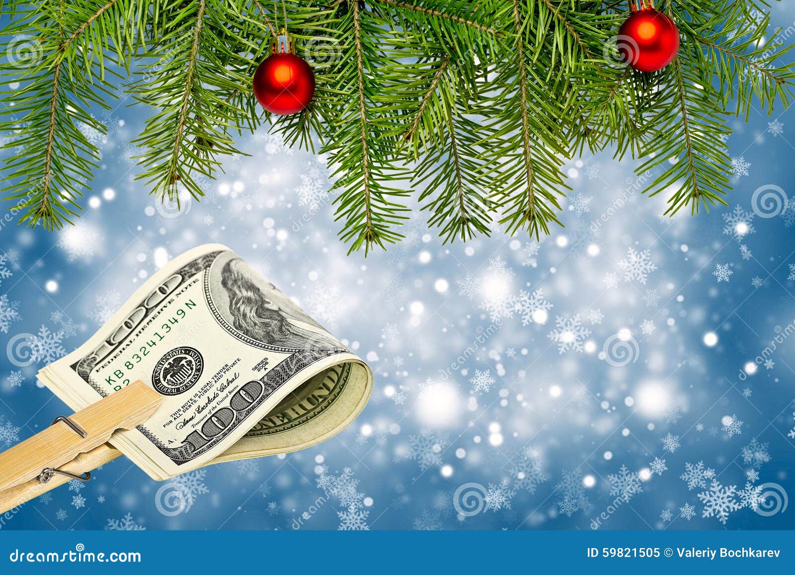 Money on Christmas Background. Copy Space Stock Image - Image of gift ...