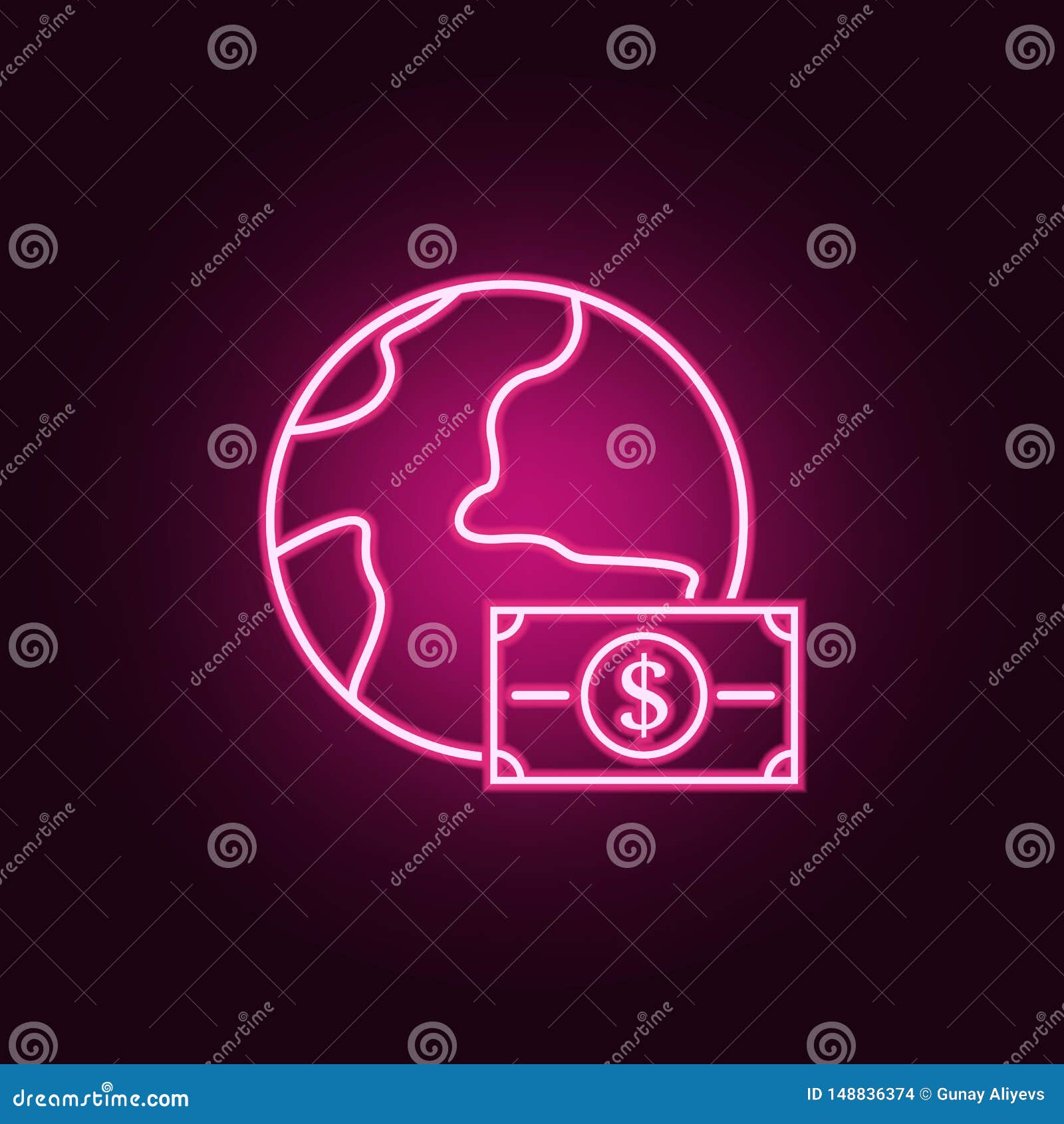 Money in the Circle of the Earth Neon Icon. Elements of Web Set Stock ...