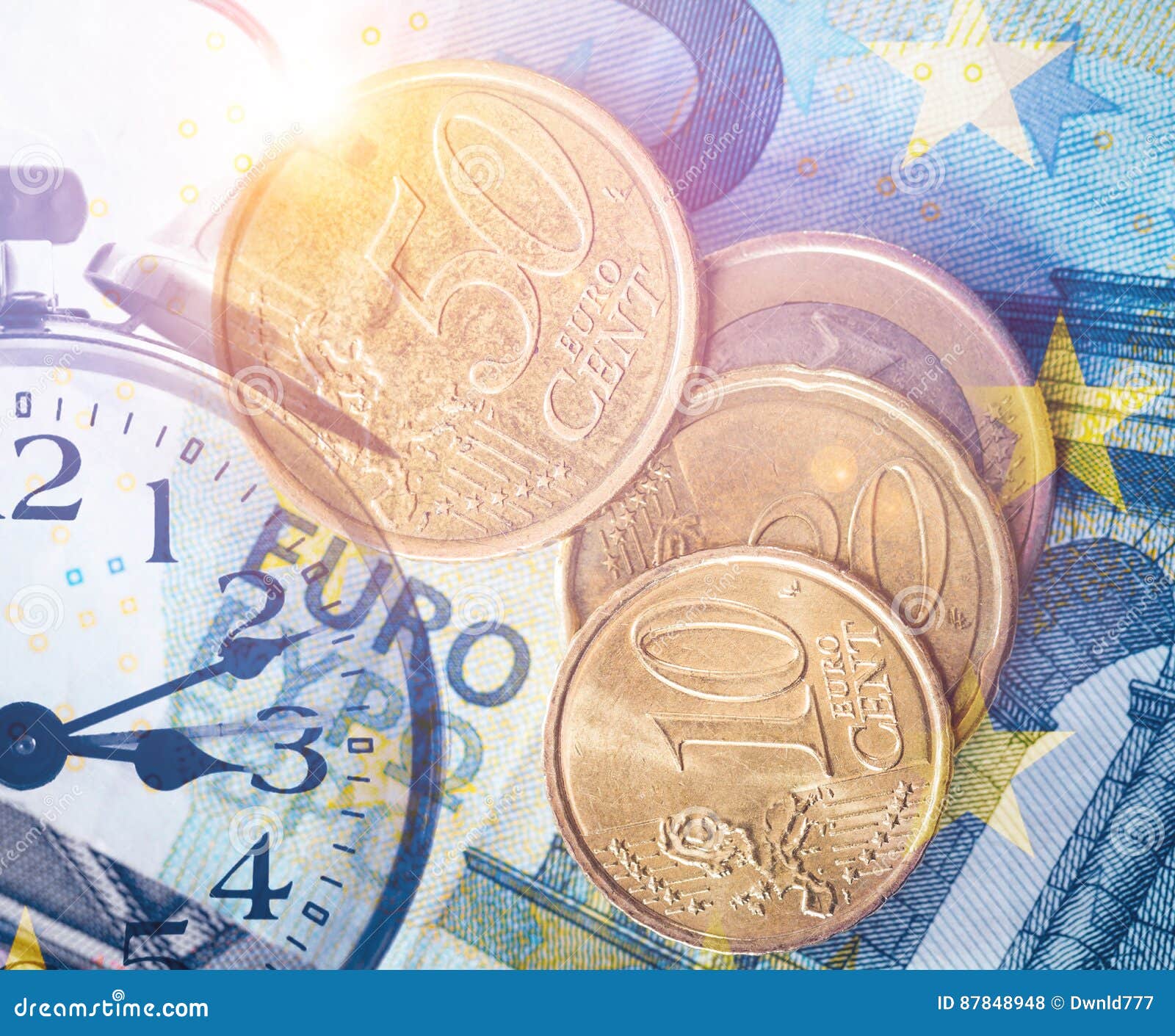 Money and clock stock photo. Image of coins, finance - 87848948