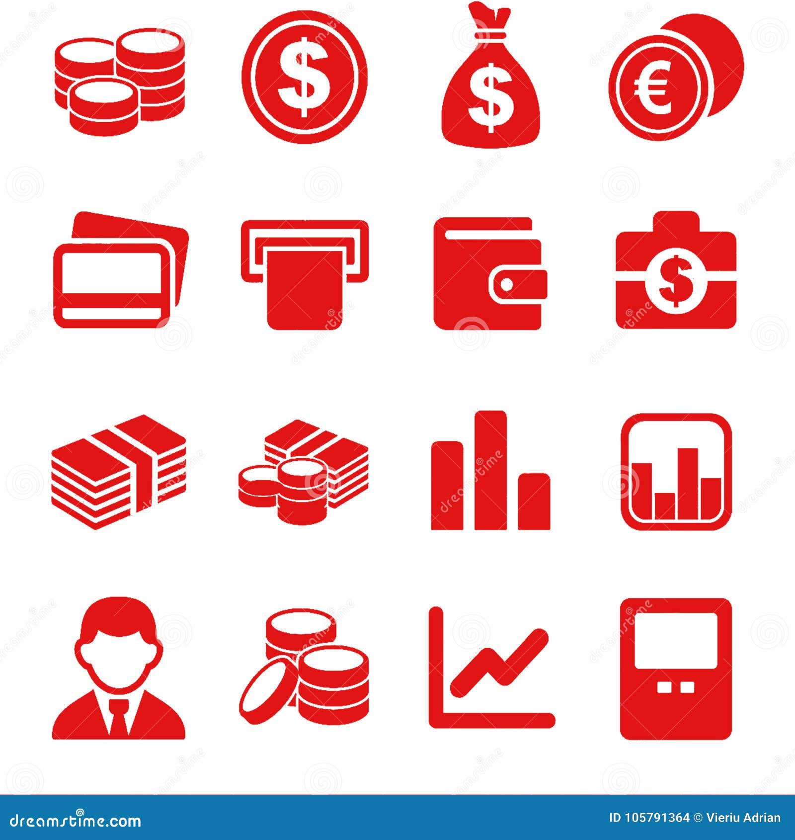 Money and Coin Icon Set Vector Illustration Logo Red Stock Vector ...