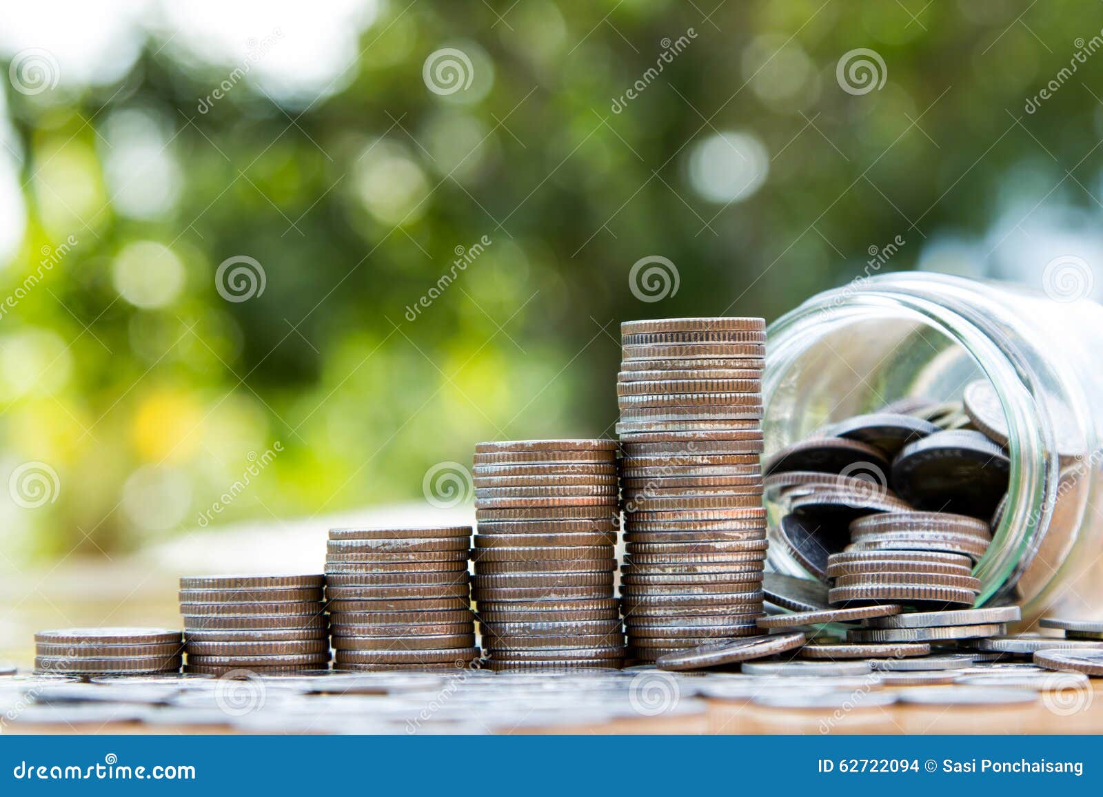 Money Coin Stack Growing Graph with Mony Jar Stock Photo - Image of ...