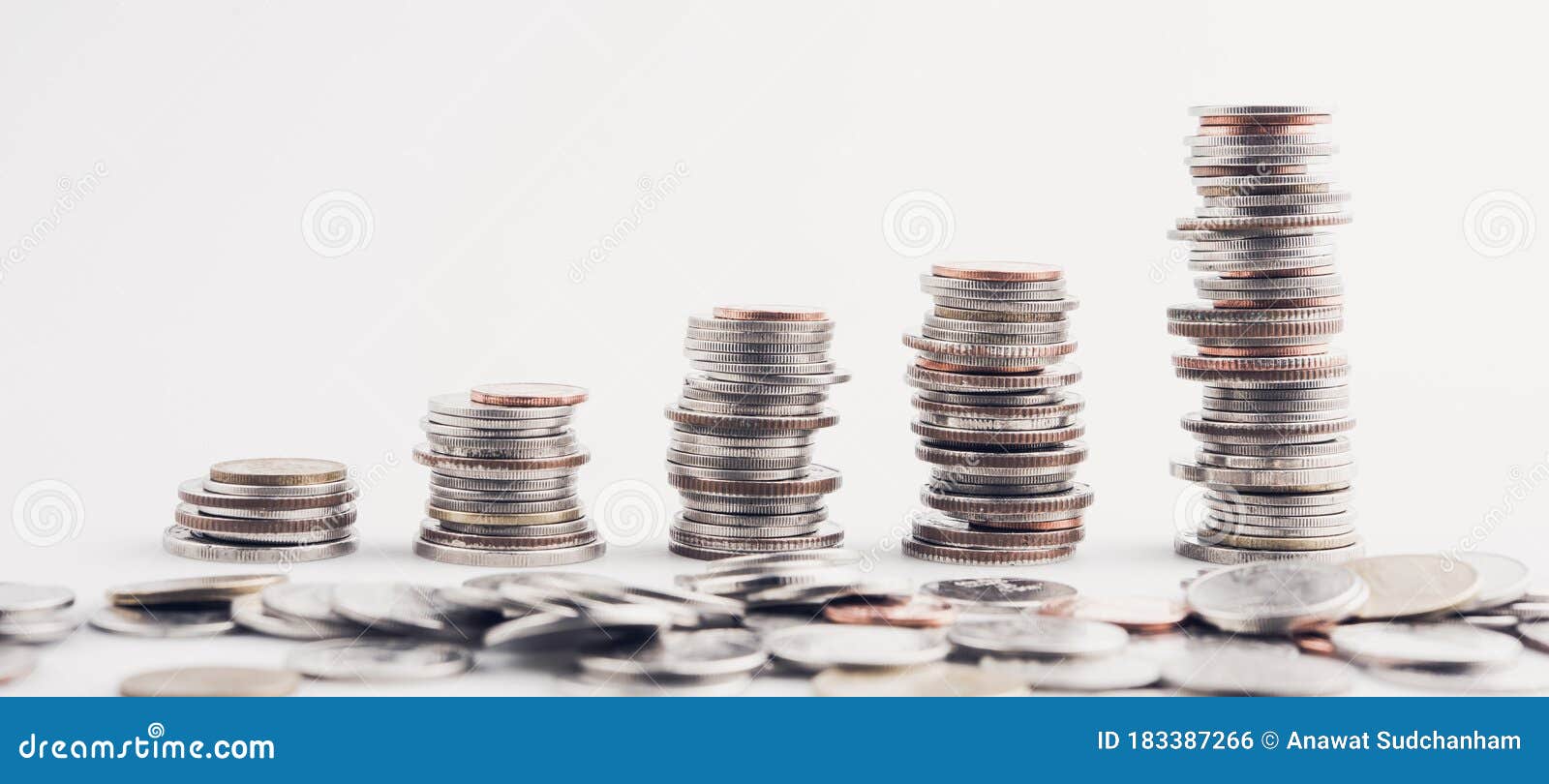 Money Coins Arranged As a Graph on White Background Stock Photo - Image ...