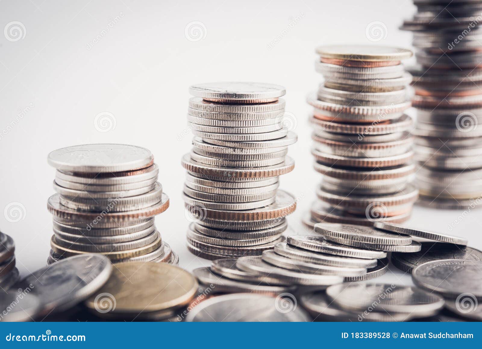 Money Coins Arranged As a Graph on White Background Stock Photo - Image ...