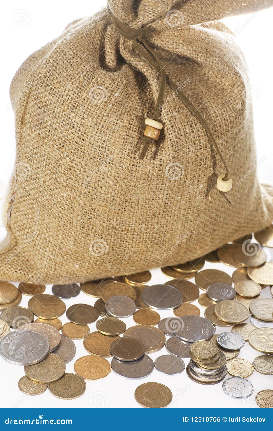 Money coins in bag stock photo. Image of heap, investment - 12510706
