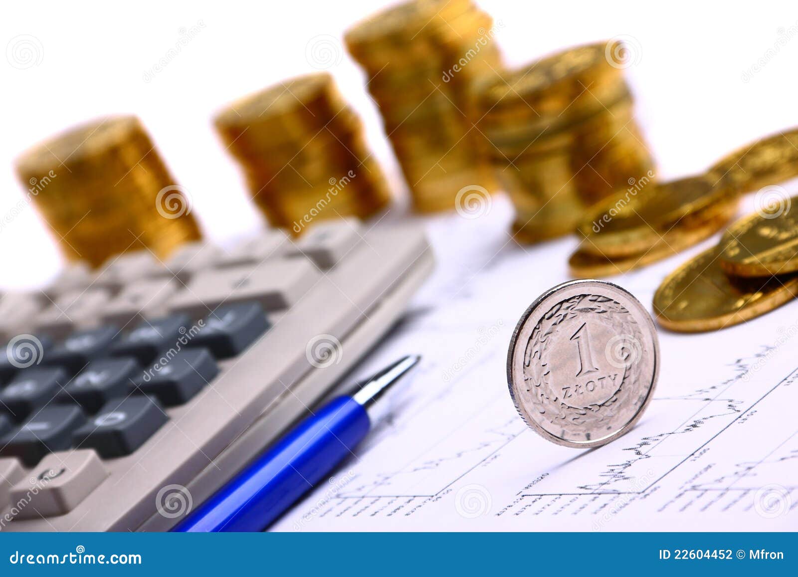 Money coins, calculator stock photo. Image of chart, growth - 22604452