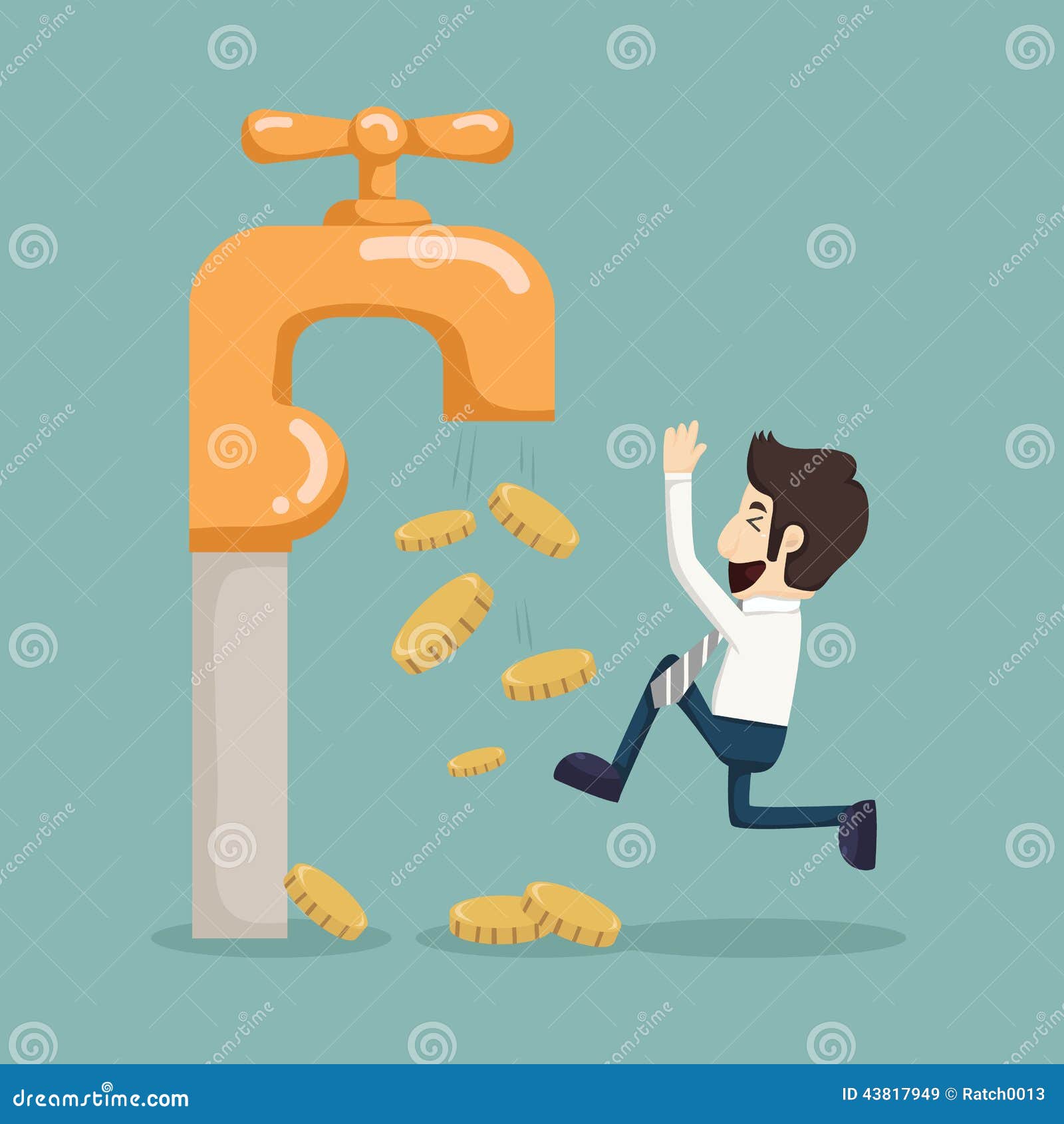 Money Coins Fall Out of Golden Faucet Stock Vector - Illustration of ...