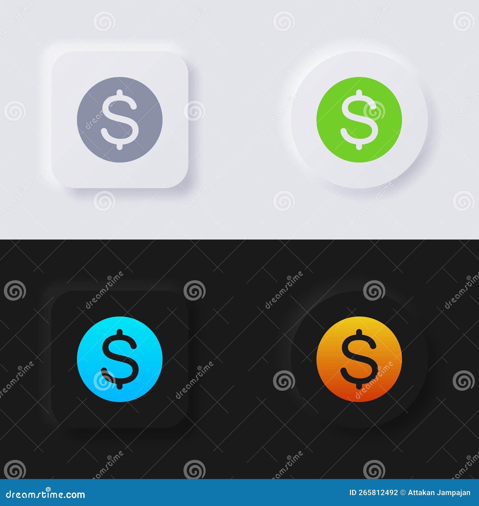 Money Coins Icon Set, Multicolor Neumorphism Button Soft UI Design ...