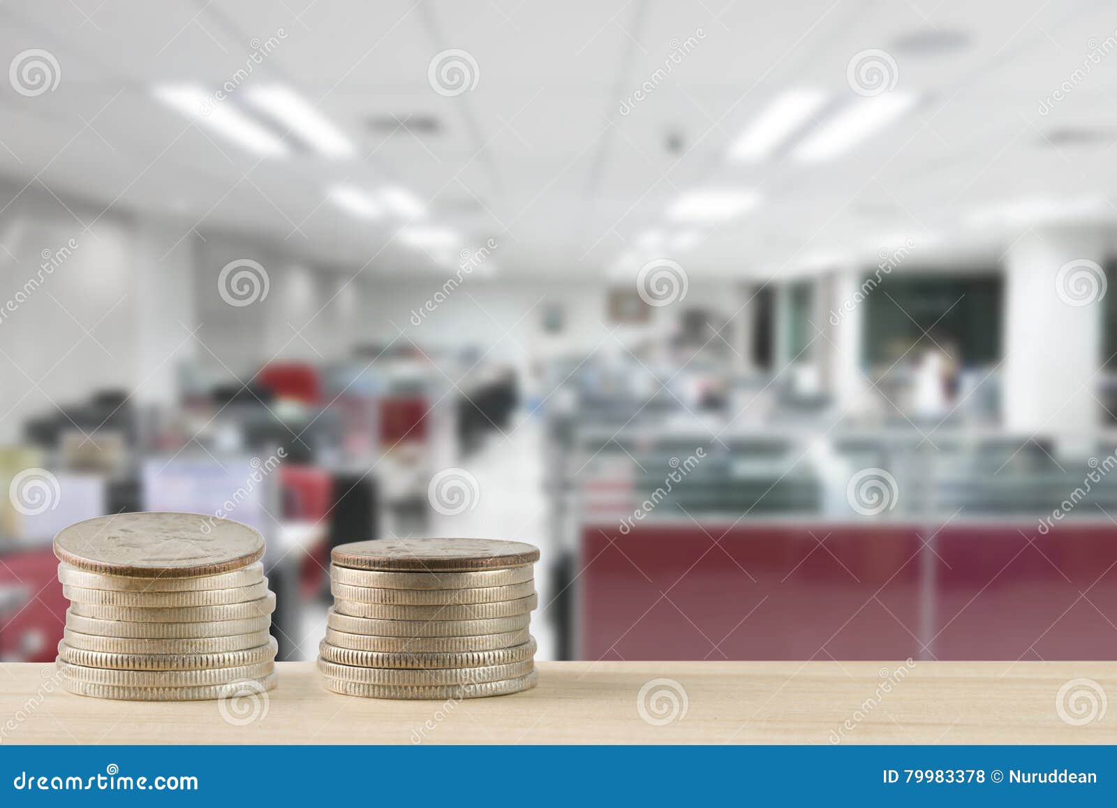 Money Coins Pile with Abstract Blur Office Background Stock Photo ...