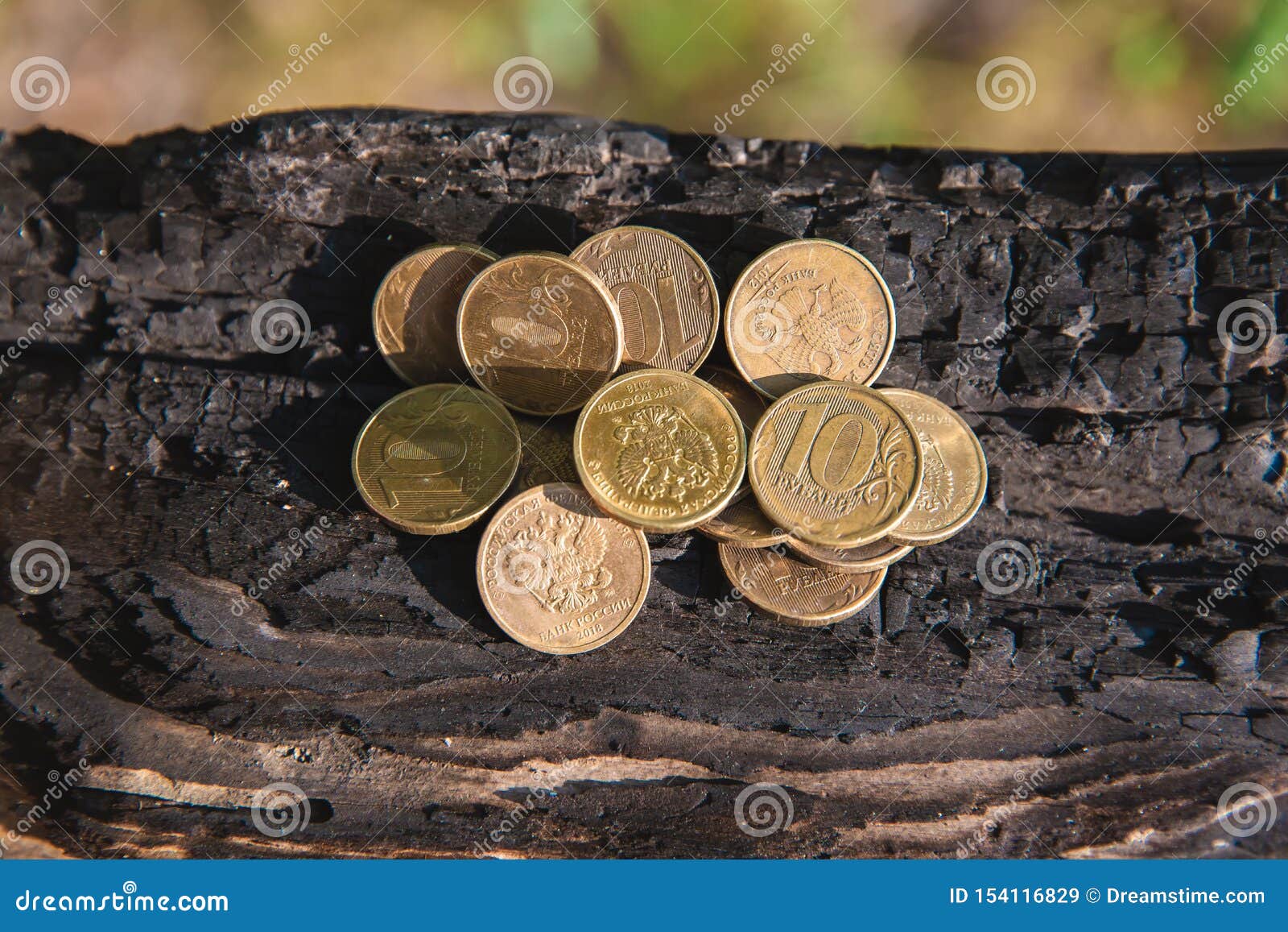 Money Coins Rubles Lying on a Burned Tree Stock Image - Image of save ...