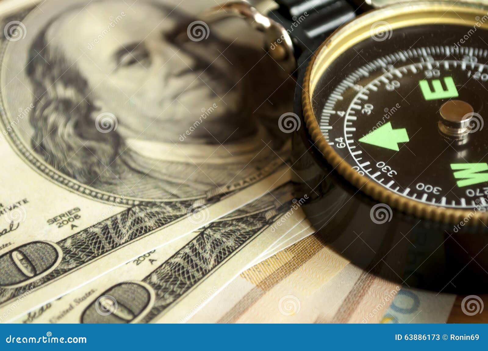 Money and compass stock image. Image of business, table - 63886173