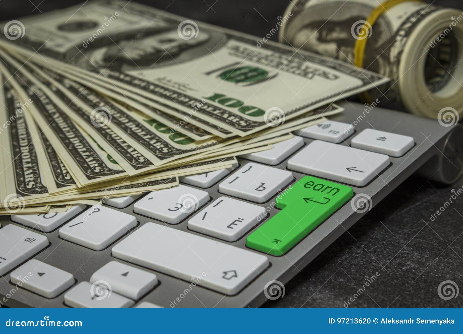 Money on a Computer Keyboard Stock Photo - Image of paper, american ...