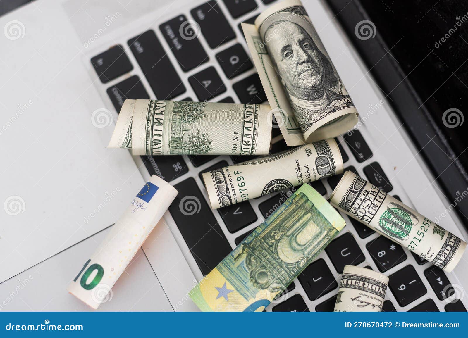 Money on Computer Keyboard. Roll Stock Photo - Image of internet ...