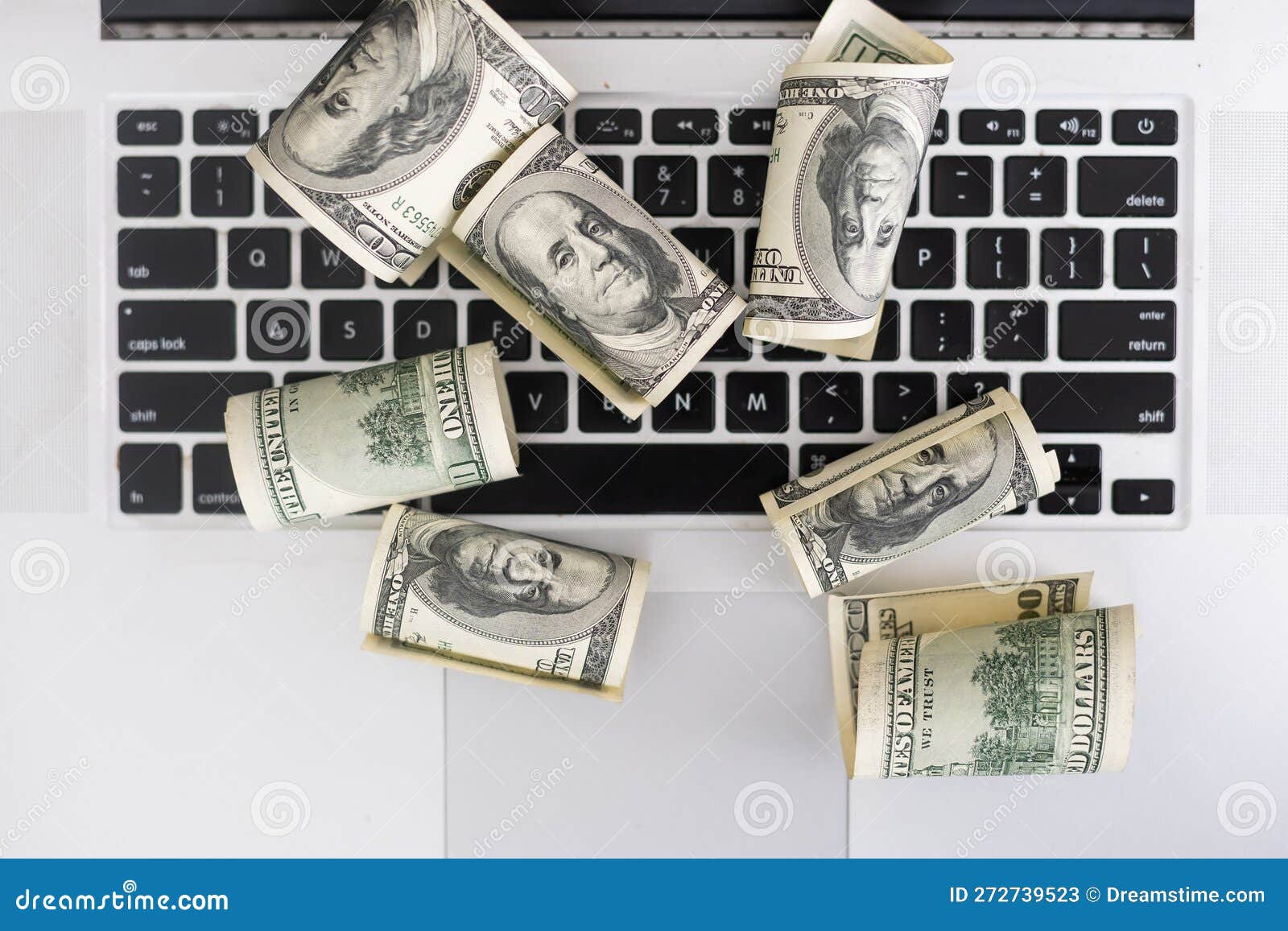Money on Computer Keyboard. Roll Stock Image - Image of buying ...