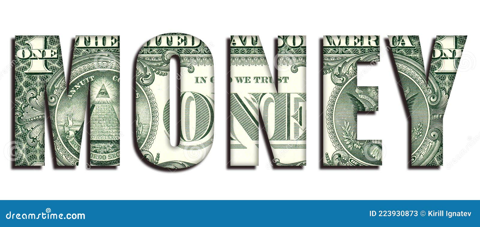 MONEY Concept Word 1 US Dollar Banknote Money Texture on White ...