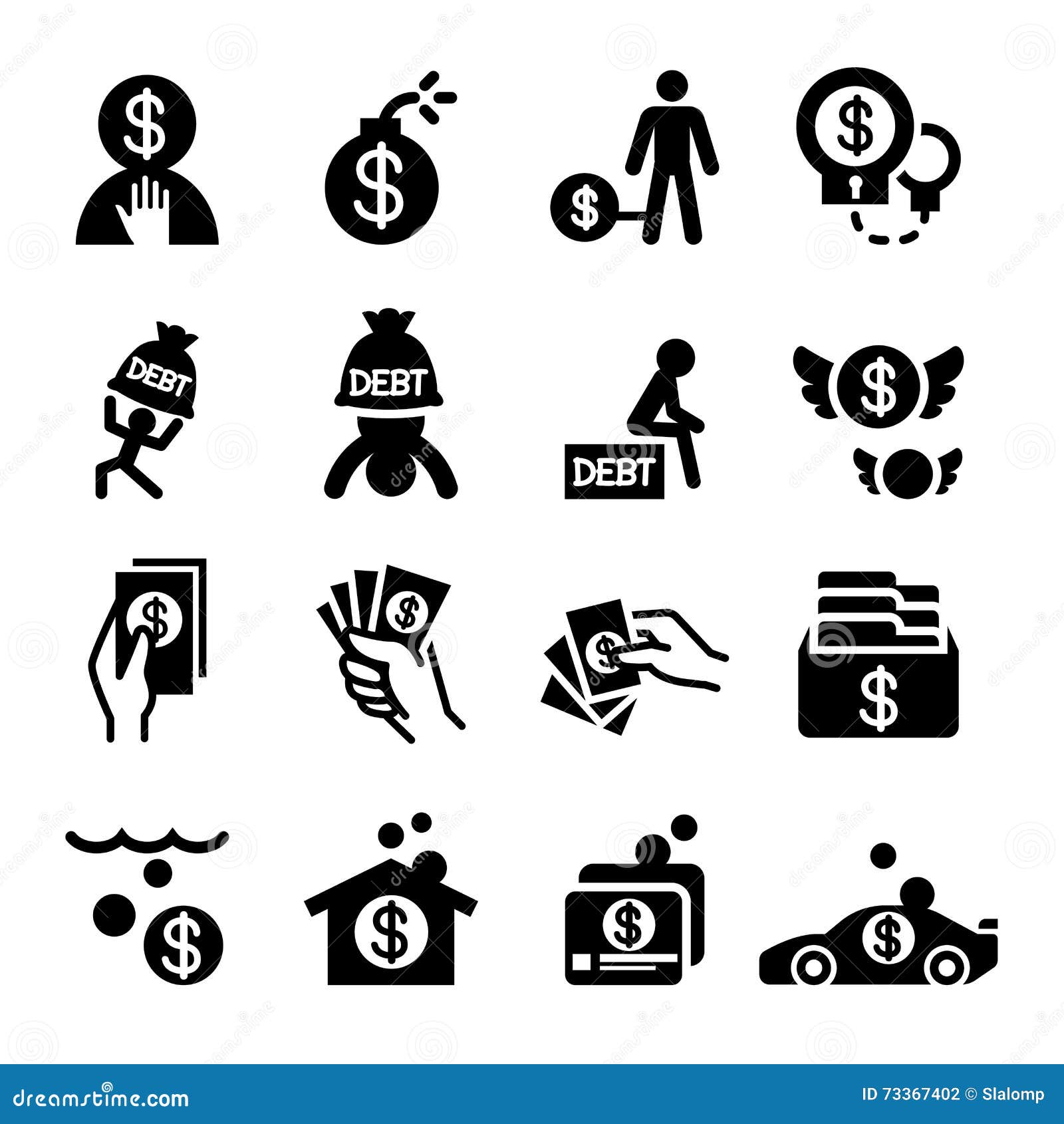 Money Crisis & Debt Icons Set Stock Illustration - Illustration of ...