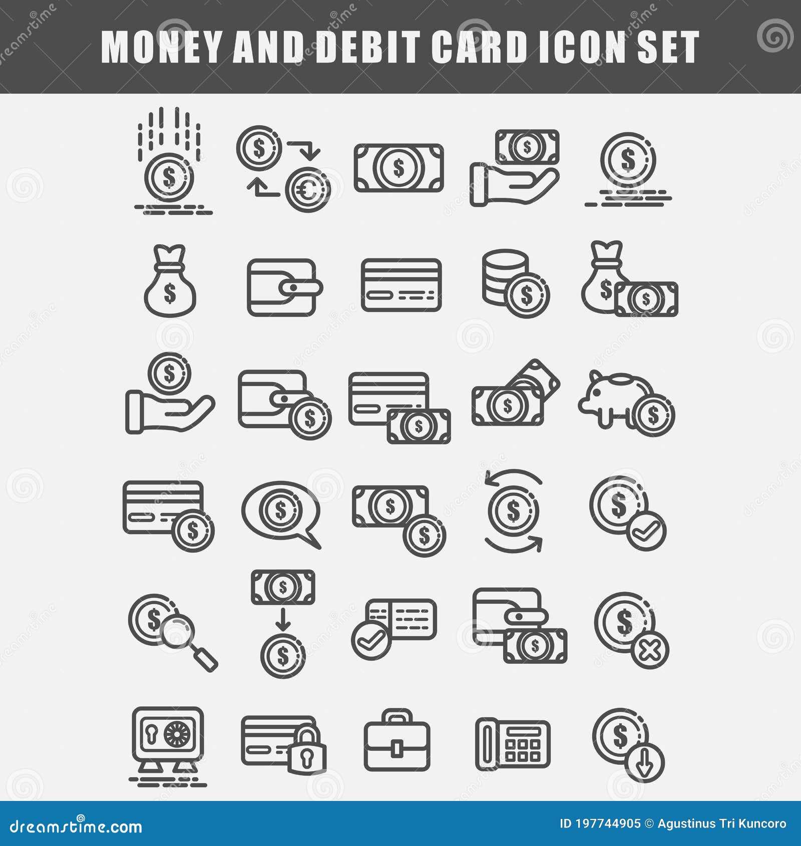 Money and Debit Icons Set Vector Art Stock Vector - Illustration of ...