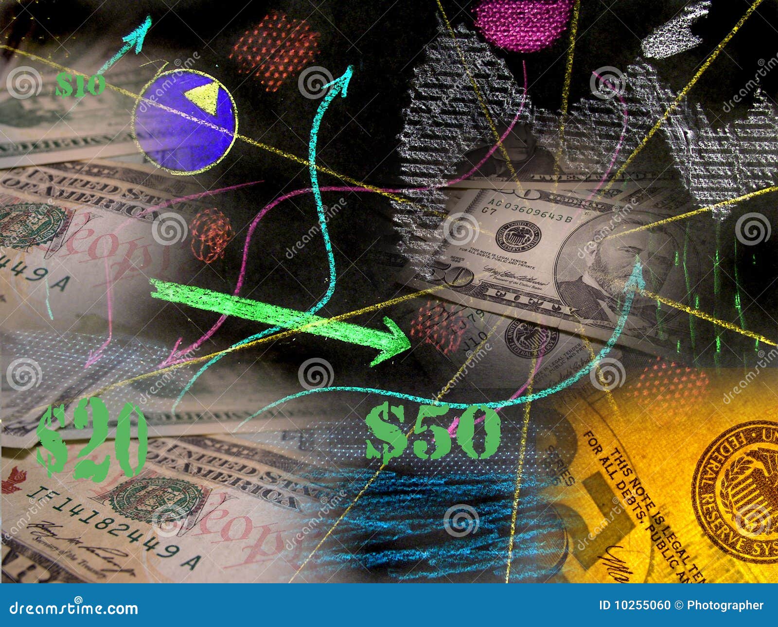 Money and directions stock illustration. Illustration of texture - 10255060