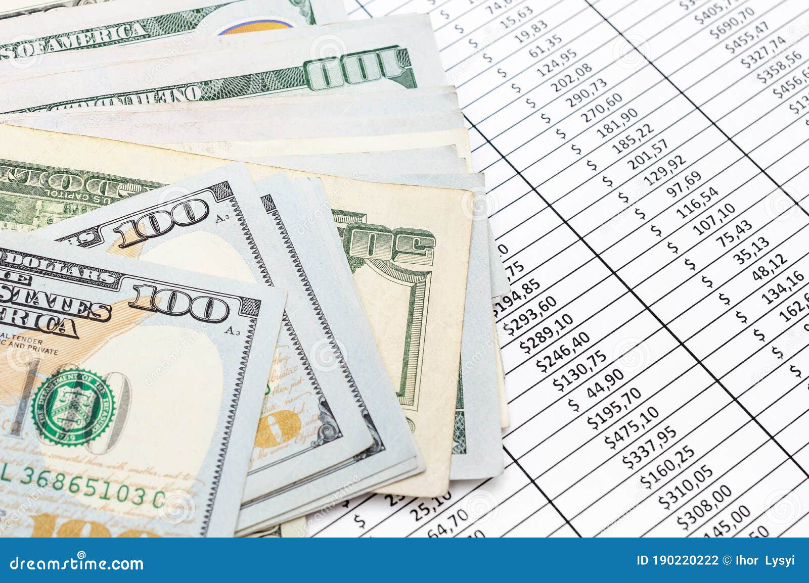 Money on Documents with Financial Data. Business Concept Stock Photo ...