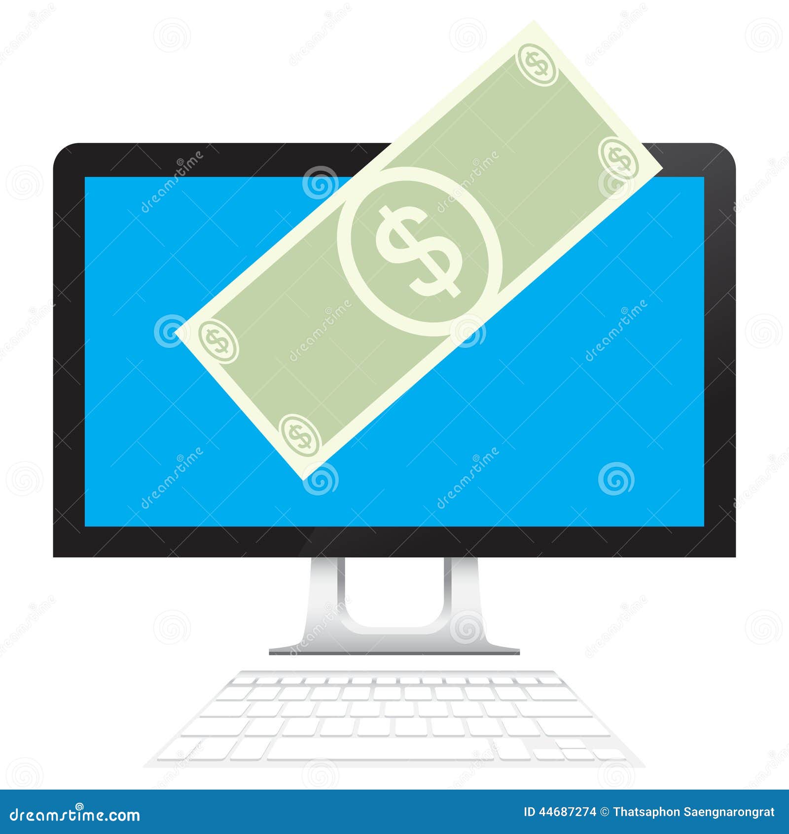 Money Dollars in Desktop Computer Stock Vector - Illustration of dollar ...