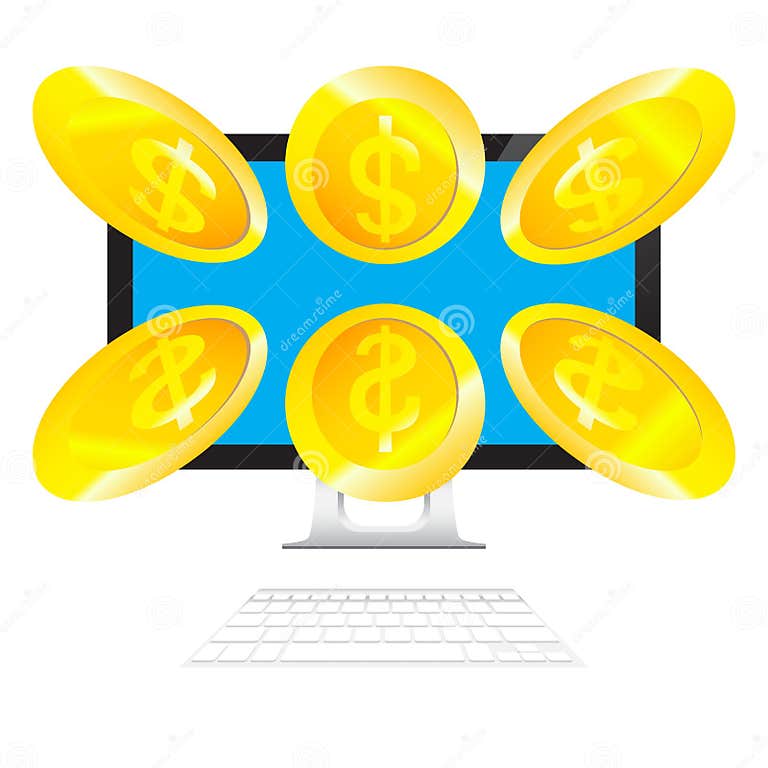 Money Dollars in Desktop Computer Stock Vector - Illustration of office ...