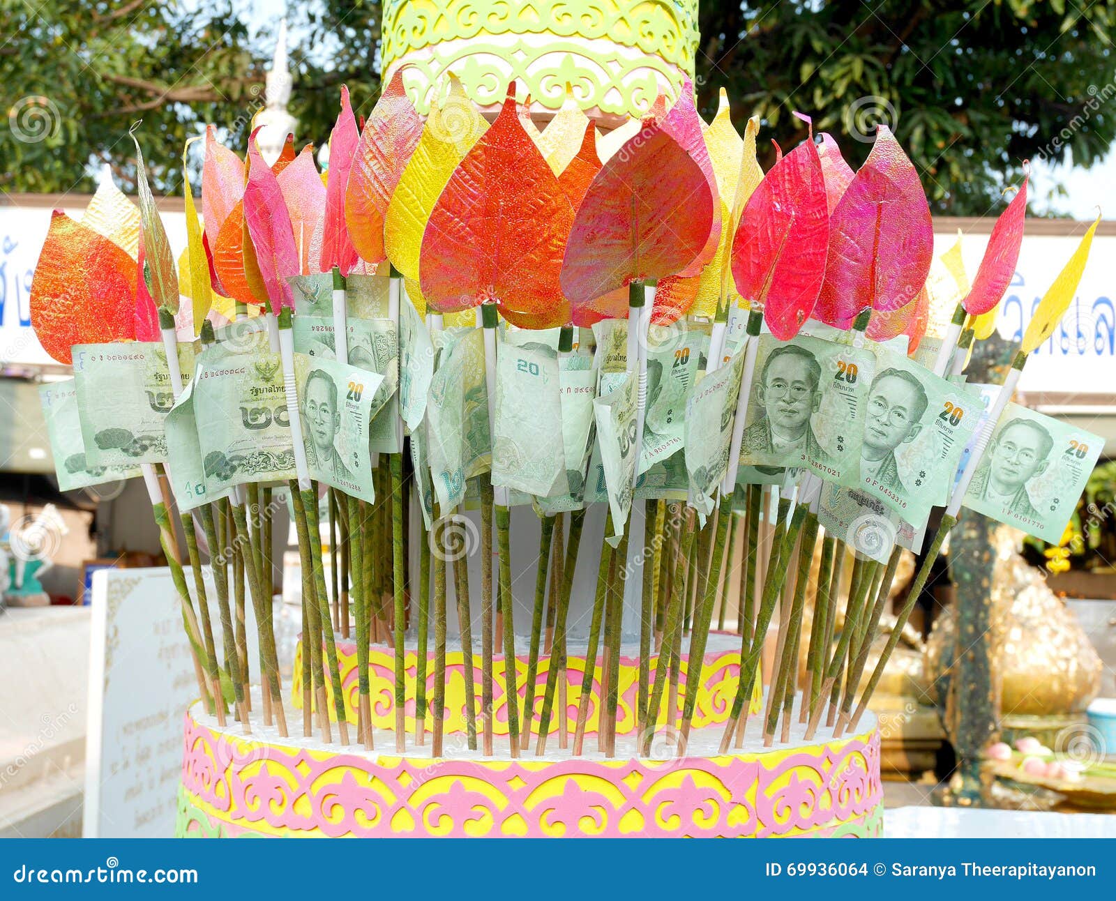 Money Donated for Making Merit at Buddhist Temple Stock Photo - Image ...