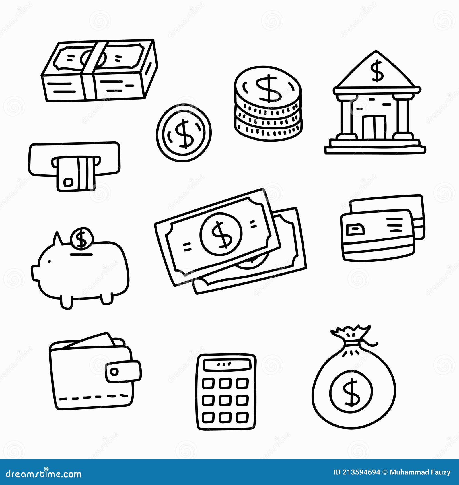 Money Doodle Collection Isolated on White Background Stock Vector ...