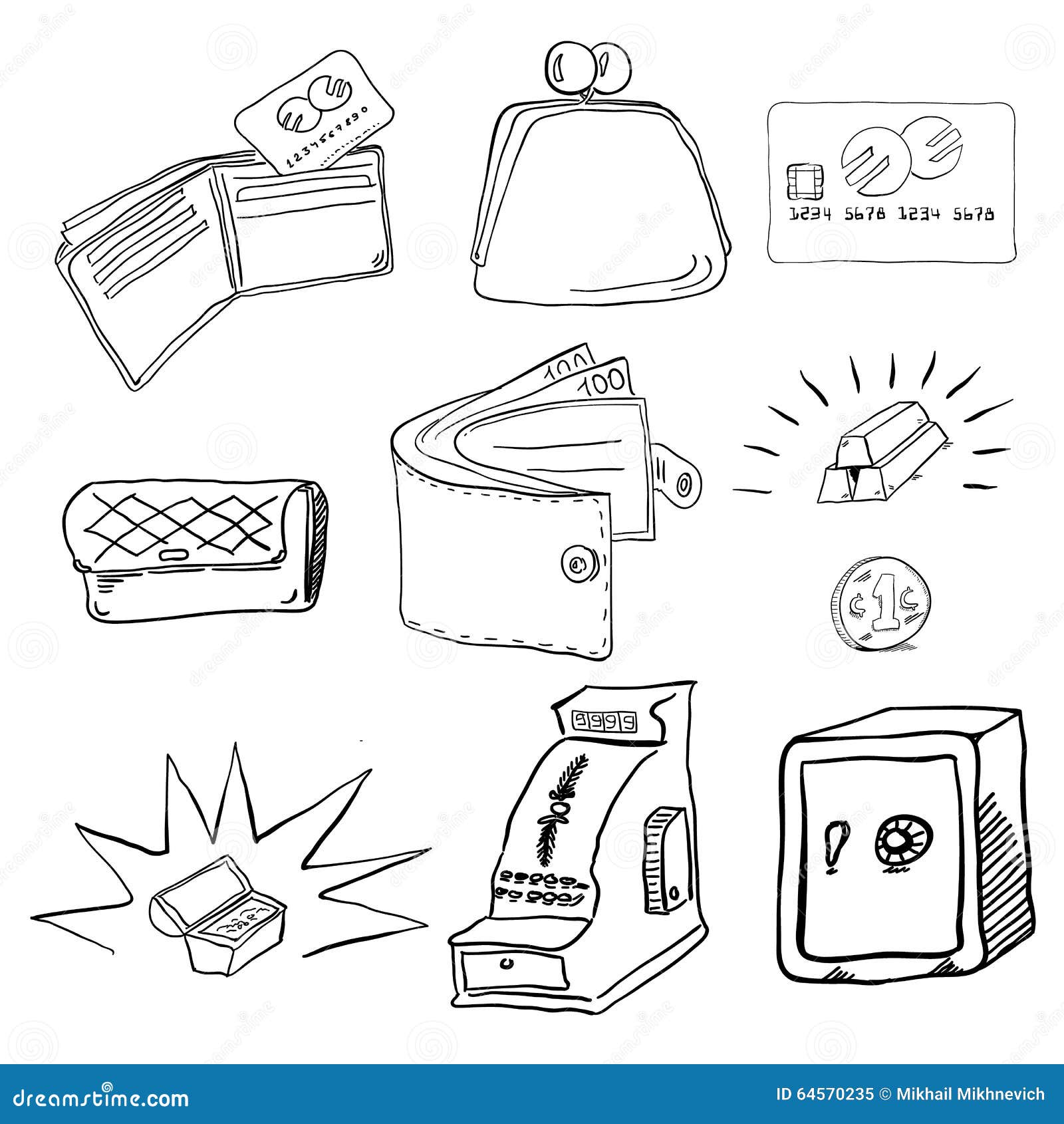 Money doodle set stock vector. Illustration of symbol - 64570235